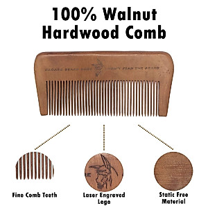 Badass Beard Care Wood Beard Comb for Men - Fine Tooth, Anti-Static