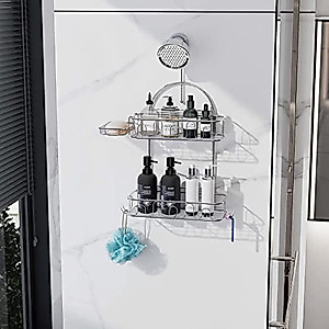 Neahom Hanging Shower Caddy Over Shower Head for Bathroom Silver, Stainless Steel Soap Holder & Razor Holder & Hooks, Hanging Shower Shelf Organizer, Storage Rack, Rustproof, Anti-Swing