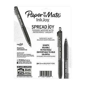 Paper Mate InkJoy 300RT Retractable Ballpoint Pens, Medium Point (1.0mm), Black, 24 Count