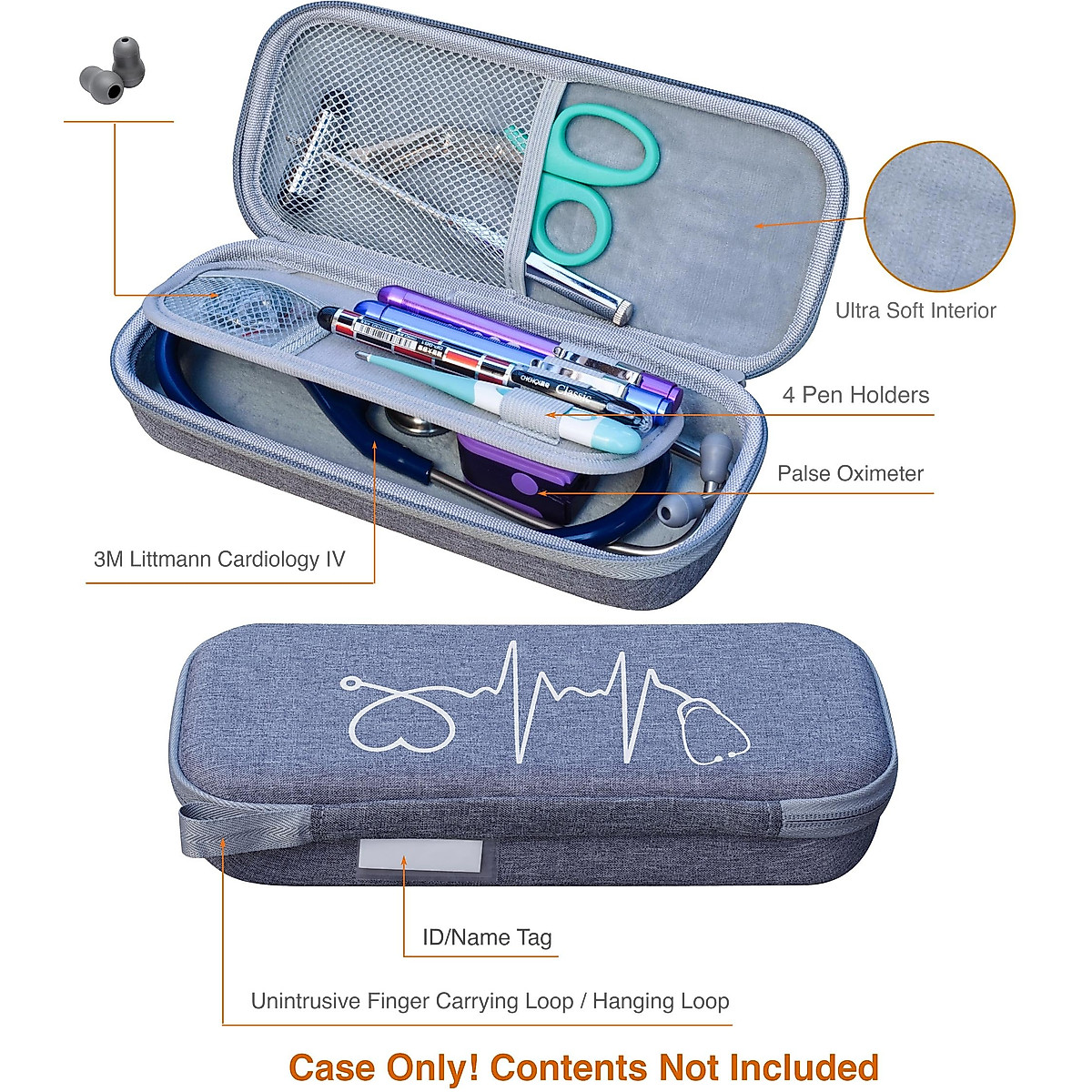 ButterFox Premium Stethoscope Case with Divider and ID Slot for 3M Littmann Classic III, Cardiology IV Diagnostic and More Stethoscopes with Pocket for Nurse Accessories (Grey 2)