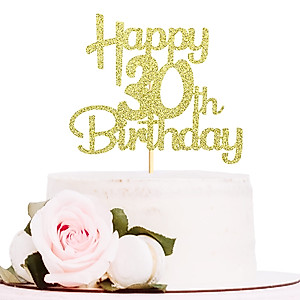 Sotpot Happy 30th Birthday Cake Topper Gold Glitter 30th Cake Toppers 30 Birthday Cake Decorations Cheers to 30 Fabulous Party Cake Picks - 1 Pack