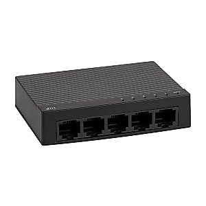Monoprice 5-Port 10/100Mbps Fast Ethernet Unmanaged Network Switch | Compact Size, Plug and Play, Auto Negotiation and Auto MDI/MDIX, Wall Mount,Black