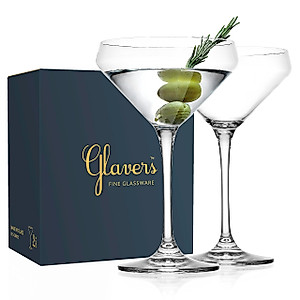 Glaver's Martini Glasses Set of 2 Cocktail Glasses, 10.5 Ounce Stemmed Margarita Glasses, For Bar, Martini, Cosmopolitan, Gimlet and Cocktails. - Dishwasher Safe.