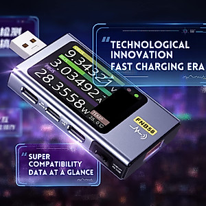 FNIRSI USB Tester 4-28V 7A LCD USB A&C Voltage Current Power Tester Multimeter with Bluetooth, Fast Charge Detection Trigger Capacity Ripple Measurement, PD2.0/PD3.0,QC2.0/QC3.0