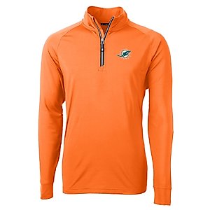 Cutter & Buck Men's Orange Miami Dolphins Adapt Eco Knit Stretch Recycled Quarter-Zip Jacket