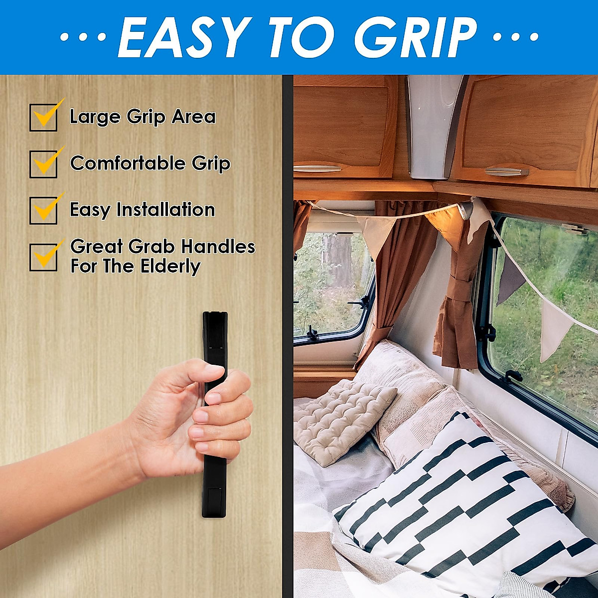 Generic Grab Handle Entry Door Assist Bar Entry Step Support Grab Bar for RV, Trailer, Camper, Motor Home, Cargo Trailer, Boat - black