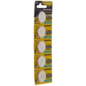 TOSHIBA CR2450 3V Lithium Coin Cell Battery 5 Batteries in Strip Child-Resistant Packaging