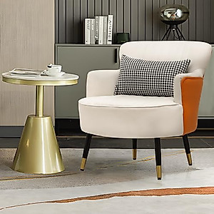 MoNiBloom Accent Armchair Single Sofa Chair with Lumbar Pillow, White/Orange Contrasting Colors Upholstered Bedroom Reading Chair, Mid Century Modern Leatheraire Armchair for Living Room Bedroom