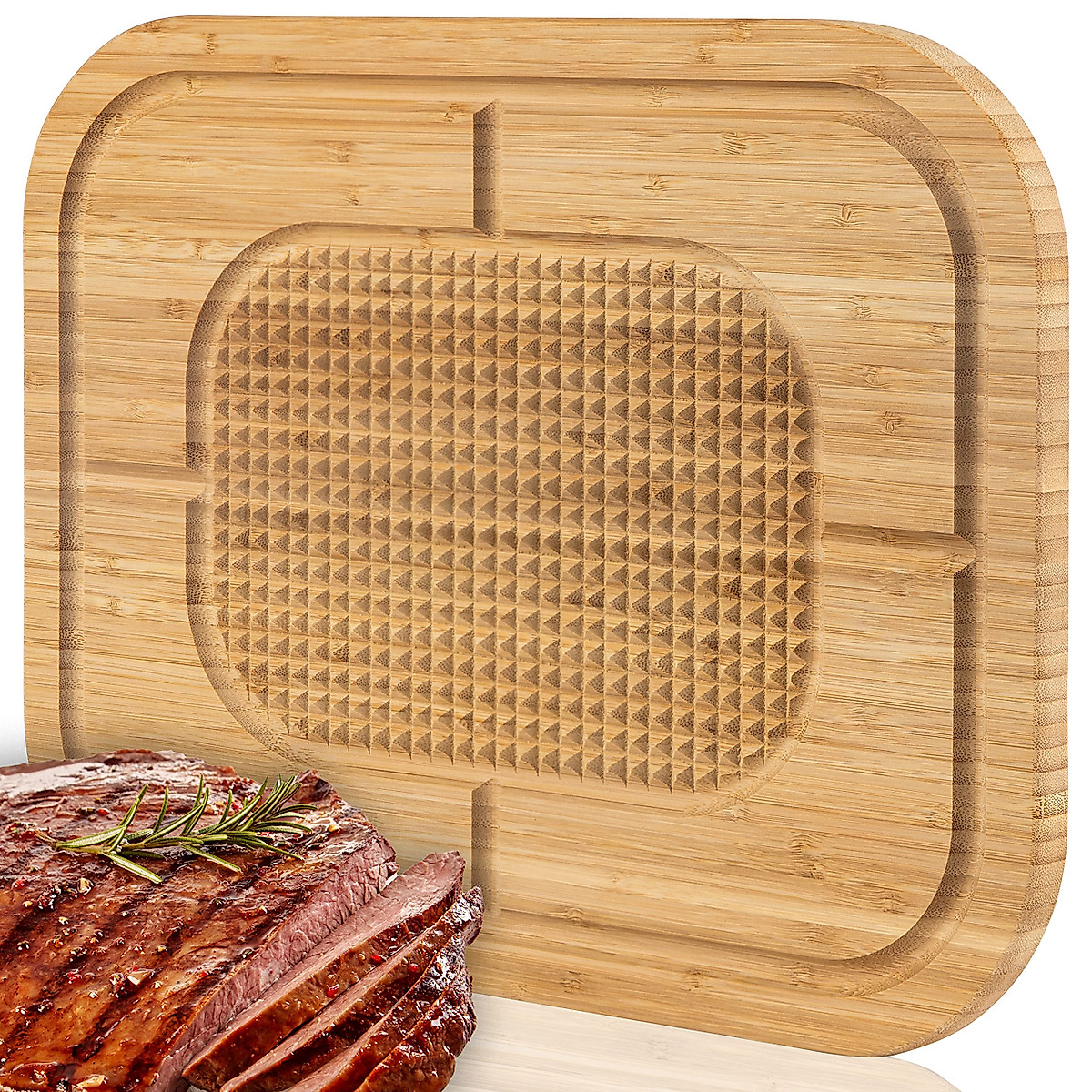 Bamboo Wood Cutting Board - Reversible Sides for Cutting and Carving, Raised Ridges to Hold Meat in Place and Deep Grooves to Trap Juices. Great for Holiday, Thanksgiving and Christmas Dinner
