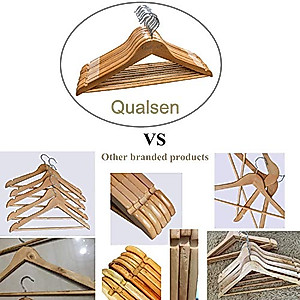 Qualsen Wooden Hangers 30 Pack,Pants Hangers Non Slip,Wood Coat Suit Clothes Hanger,Hangers Heavy Duty,Jacket, Shirt, Pants, Suit Hangers