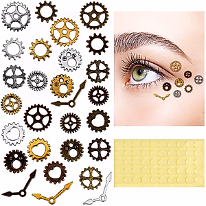 28 Pieces Steampunk Eye Decals Antique Metal Steampunk Accessories DIY Assorted Color Steampunk Gear Cog Wheel with 50 Self-Adhesive Silicone Glue Point Dots for Party Supplies Clothing Dress Up
