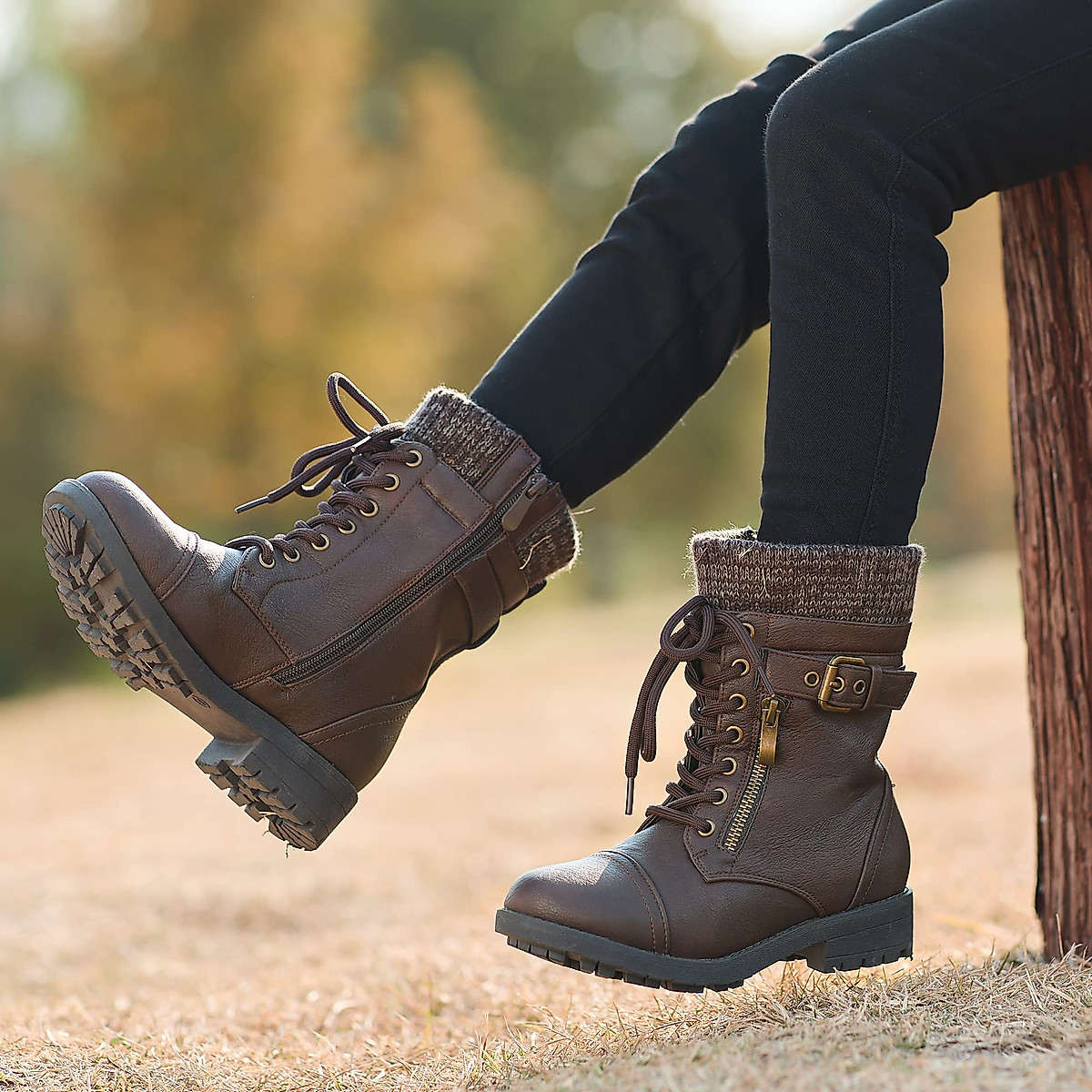 DREAM PAIRS Girl's Mid Calf Combat Ankle Lace up Boots Brown Size 9 Toddler