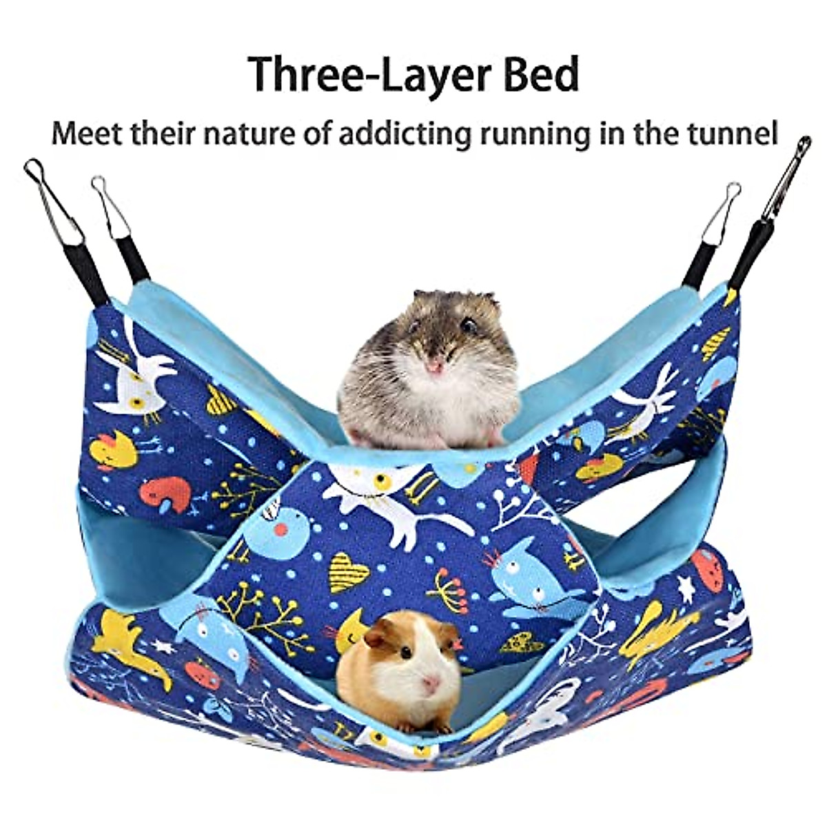 Petmolico Ferret Hammock, Triple Layer Small Animal Swinging Hanging Hammock Pet Cage Accessories for Sugar Glider Squirrel Guinea Pigs Ferret Rat Hamster, Cat Pattern