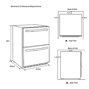 HCK 24 inch Dual Zone Refrigerator, Weather Proof Design Indoor and Outdoor Under Counter Drawer Built-in Beverage and Wine Fridge for Home and Commercial Use, Stainless Steel