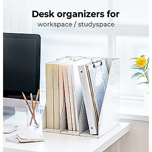 carrotez Open Front Magazine File Holder, Plastic Magazine Rack, Vertical File Organizers for Desk, Office Organization Essentials, 10.8" x 3.7" x 12.6" - 2 Pack, White