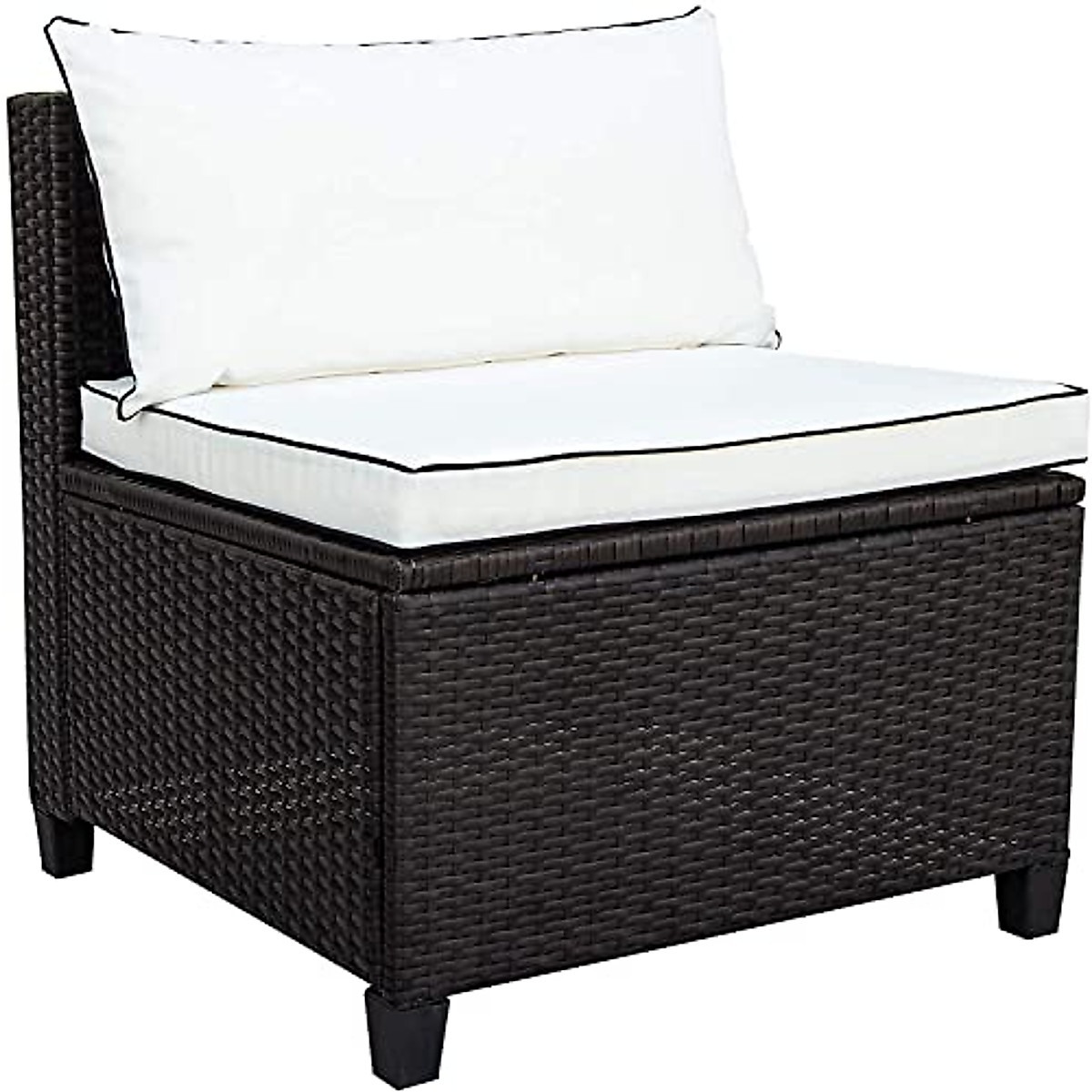 GAOPAN 7 Piece Garden Outdoor Modular Wicker Furniture Set, Sectional Rattan Sofa Patio Lounge & Deep Seating Conversation Furnishings with Cushions,Accent Pillows & Coffee Table, White+Black