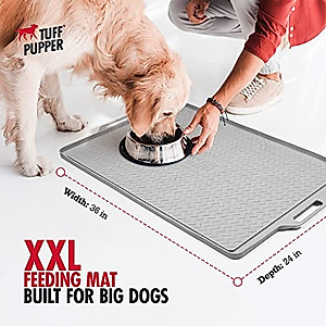 Tuff Pupper 36x24 XXL Waterproof Pet Feeding Mat | Raised Edges Prevent Spills | Easy Clean Dishwasher Safe | Holds Food & Water Mess from Floor | Non Slip Silicone Base | Dogs and Cats Silicone Tray