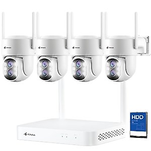 Kittyhok PTZ Wireless Security Camera System | 4pcs Dual Lens 2K Security Camera Wireless Outdoor with 10X Zoom, WiFi6 2.4G/5G, Auto Tracking, Human Detection, Spotlight | 10CH NVR with 500GB HDD
