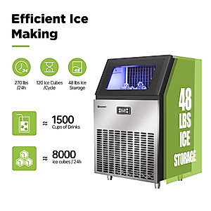 Commercial Ice Maker Machine 400 lbs /24 h, 330 lbs Storage Bin, Industrial Ice Machine, Automatic Cleaning, Stainless Steel Ice Maker for Bar, Cafe, Restaurant