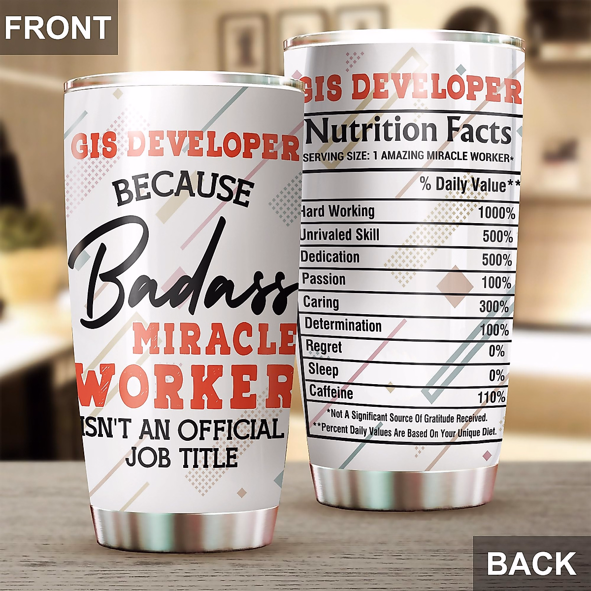 MEDROC Miracle Worker Nutrition Facts GIS Developer Tumbler Stainless Steel 20oz, Funny Gifts Bulks For Office Women Men Work Friend Coworker, Driking Coffee Cup For Birthday Christmas