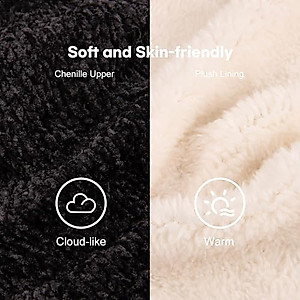 LongBay Women's Chenille Knit Bootie Slippers Cute Plush Fleece Memory Foam House Shoes (Medium / 7-8 B(M), Black)