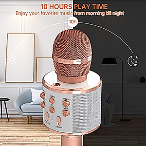 OVELLIC 2 Pack Karaoke Microphone for Kids, Wireless Bluetooth Karaoke Microphone for Singing, Portable Handheld Mic Speaker Machine, Gifts Toys for Girls Boys Adults All Age (Rose Gold)