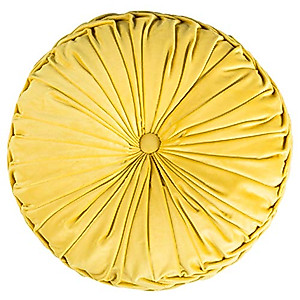 Safavieh Home Leila Mustard Round Button Tufted Decorative Pillow Pillow, 19"x19"