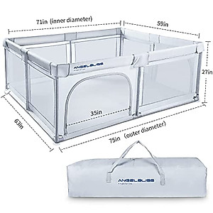 ANGELBLISS Baby Playpen, Extra Large Playard, Indoor & Outdoor Kids Activity Center with Anti-Slip Base, Sturdy Safety Play Yard with Breathable Mesh, Kid's Fence for Infants Toddlers(Grey,71”x59”)