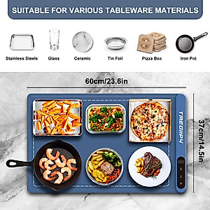 Food Warming Mat - Electric Warming Tray - Silicone Heating Mats for Food, 6 Temperature & Timer Settings, Portable Fast Even Heating trays, Foldable Food Warmer Pad for Party, Buffet, Home Daily Use