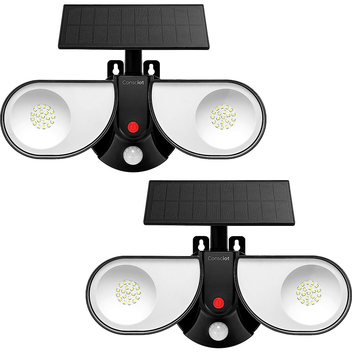 Consciot Solar Lights Outdoor, Ultra Bright Motion Sensor Solar Security Light 1000lm, 40 LED Wall Flood Light with Adjustable Dual Heads, IP67 Waterproof for Garage Patio Garden, Cool White, 2 Pack (OC-WL-001A)