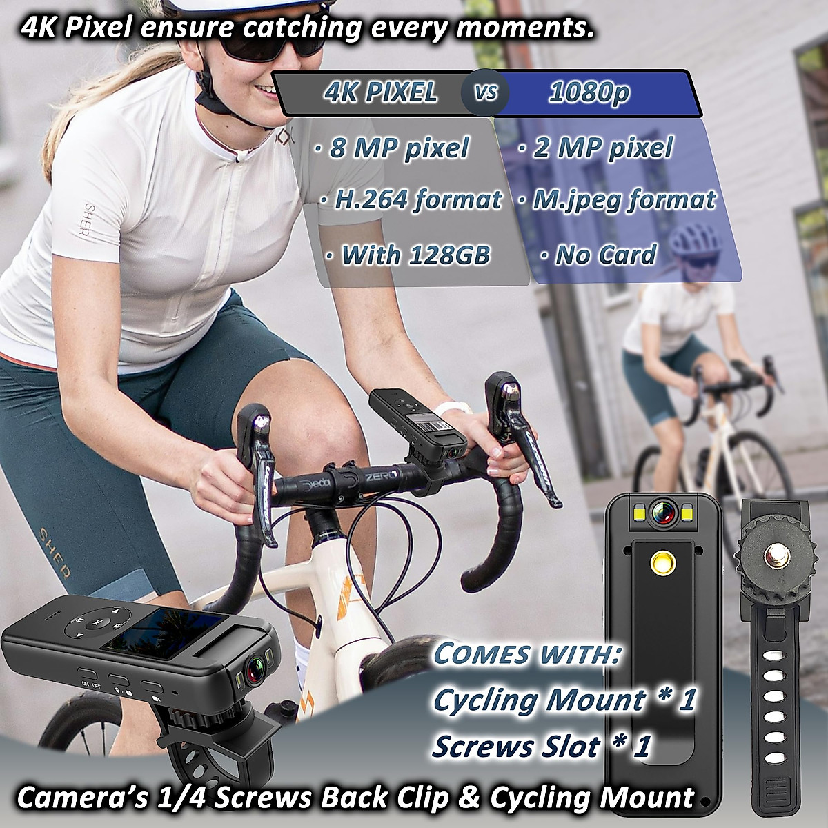 【Upgraded】4K Body Camera with Audio & Video Recording - 128G Body Cam Mini Police Bodycam - Portable Small Personal Camcorder - Sport Bike Outdoor Personal Civilians Police Law Enforcement Recorder