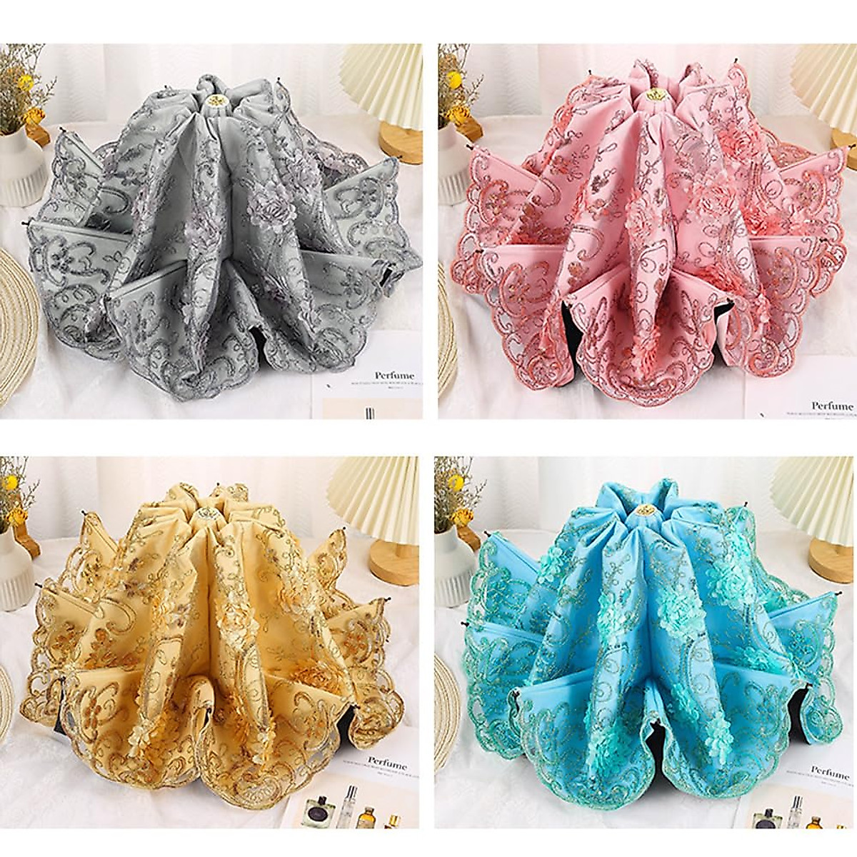 Aikelai Vintage Lace Umbrella, UPF50+ Sun Umbrella, 3D Flower Embroidery Compact Umbrella for Wedding Party and Photo Shooting (8331-yellow)