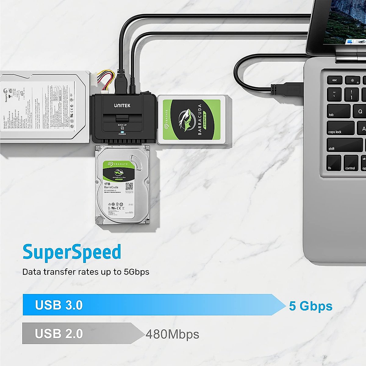 Unitek USB 3.0 to IDE and SATA Converter External Hard Drive Adapter Kit for Universal 2.5/3.5 HDD/SSD Hard Drive Disk, One Touch Backup Function, Included 12V/2A Power Adapter
