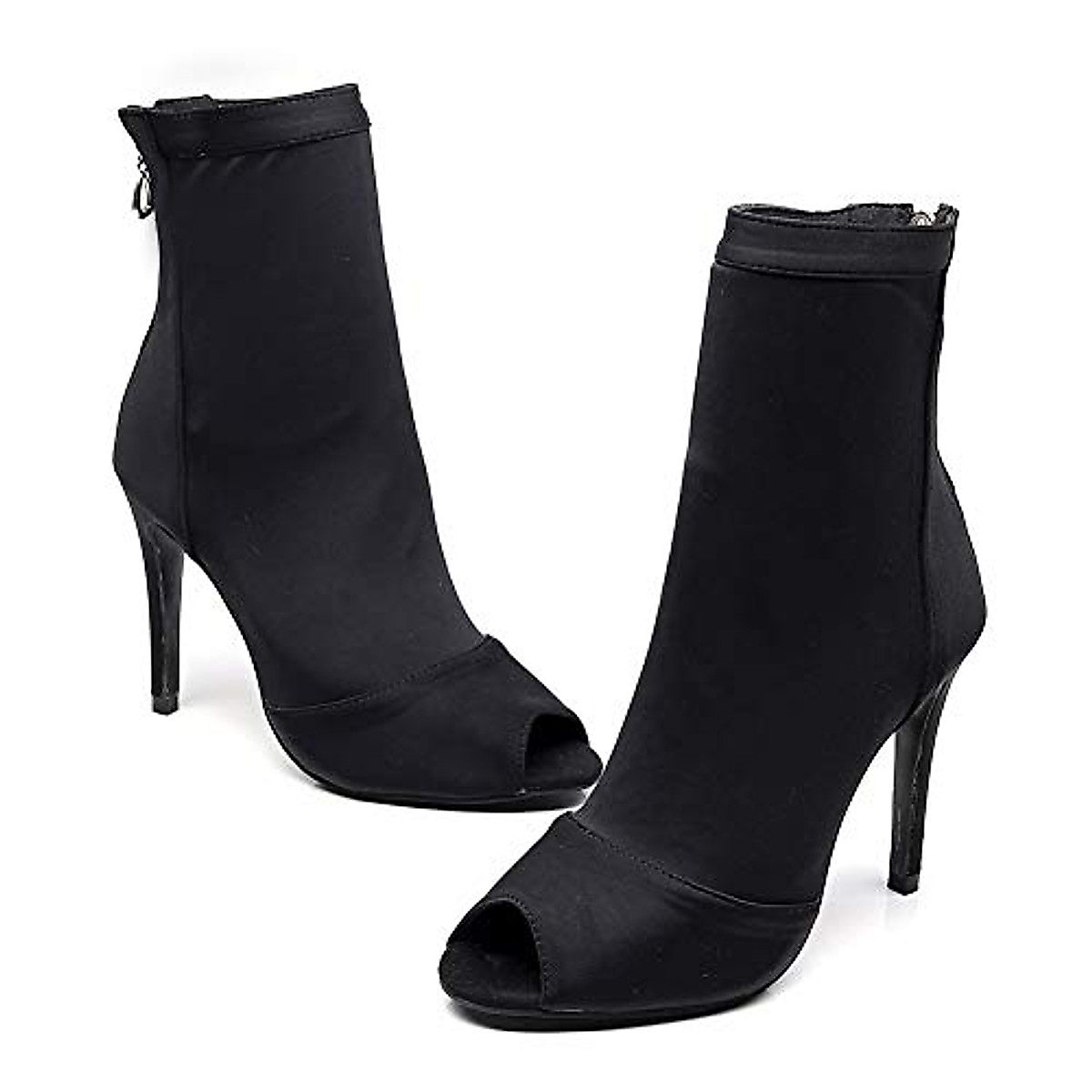 SWDZM Women's Latin Dance Shoes Peep Toe Ballroom Salsa Fashion Performance Wedding Dancing High Heel Ankle Dance Boots,Heel-8.5CM,QJW1022,Black,7.5 US