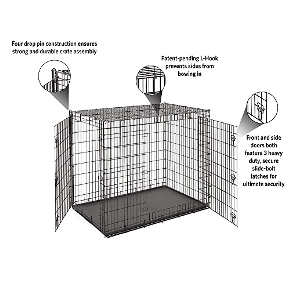 Midwest Homes for Pets SL54DD Ginormus Double Door Dog Crate for XXL for the Largest Dogs Breeds, Great Dane, Mastiff, St. Bernard, Black