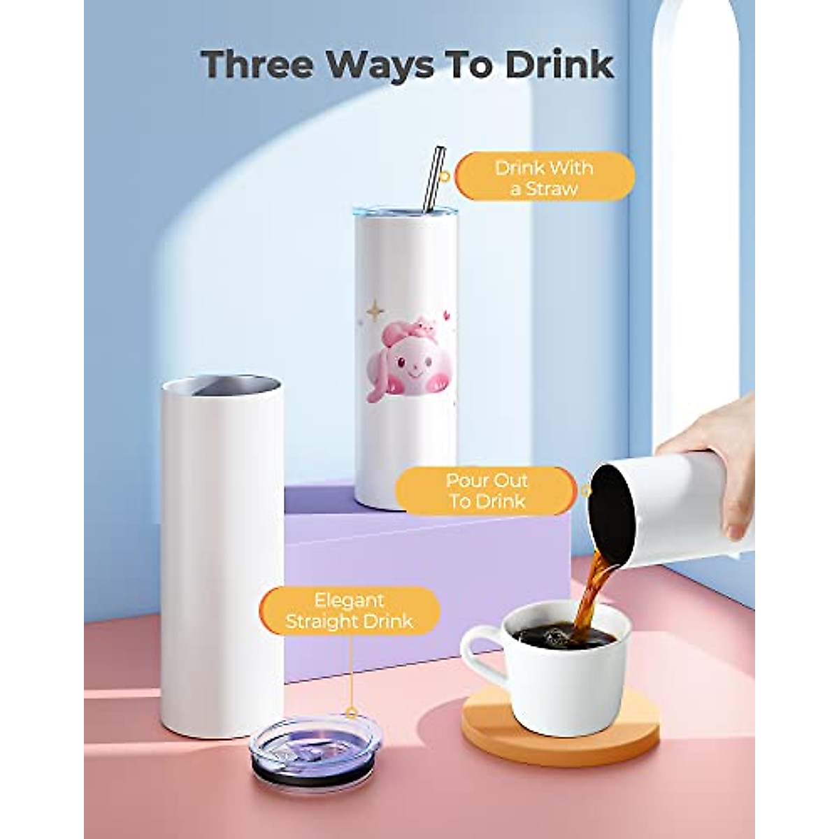 Hiipoo 8 Pack Sublimation Tumblers bulk 20 oz Straight Skinny with Sublimation Papers, Lids and Straws, Shrink Wrap, Sublimation Tumbler Cups for Tumbler Heat Press and Heat Transfer