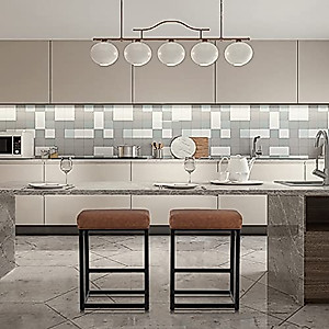 Kemon 24 Inch Bar Stools Set of 2 Modern PU Leather Metal Barstool Backless Kitchen Dining Cafe Stool Counter Height Upholstered Bar Stool with Footrest，Brown