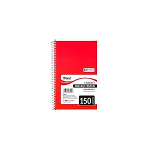 Mead Spiral Bound Notebook White, 3 Subject, College Rule, 6 x 9-1/2, Sold as 6 Pack (06900)