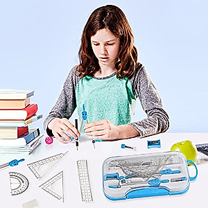 Geometry Kit, ZOOZE 10-Piece Math Tool Kit with Compasses, Protractor, Pencil, Eraser, Sharpener, Set Square, Triangle, 6” Ruler, Lead Refills, Storage Box
