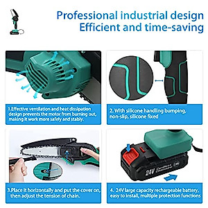 Mini Chainsaw 6 Inch Cordless Chain Saws - Electric Battery Powered Chainsaw Small Portable One-Hand Handheld, 24V Rechargeable Operated for Tree Trimming, Branch and Wood Cutting