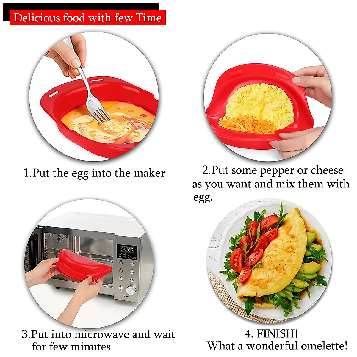 Silicone Omelette Maker,Microwavable Omelet Maker,Nonstick Egg Roll Baking Pan,Quick& Easy Breakfast/Lunch/Dinner Baking Tool,Dishwash Safe