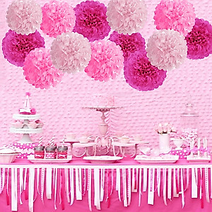 Hot Pink Tissue Paper Pom Poms Paper Flowers Hanging Decorations Pink Paper Flower Balls for Birthday Bachelorette Wedding Bridal Shower Party Decoration