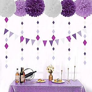 Purple-White Lavender Party-Decorations Paper Garland - 39ft Women Girl Birthday Hanging Streamers Banner,Baby Bridal Shower Wedding Engagement Bachelorette Graduation Decor Hugtmr