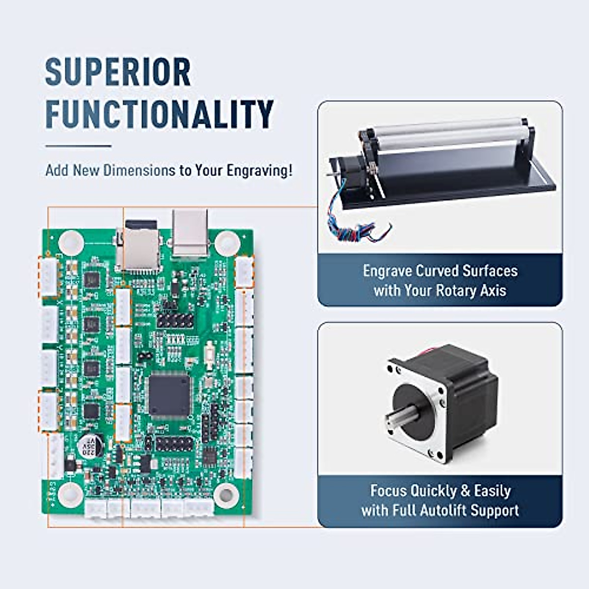 OMTech K40+ Laser Engraver Motherboard Upgrade, Replacement Control Board for CNC CO2 Laser Cutter Engraver Machines with Rotary Axis Autofocus Support, Smoothie Mainboard for LightBurn K40 Engraving