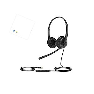 TWA Yealink Bundle of Professional USB Wired Headset UH34-LITE-DUAL-TEAMS with Crystal Clear Audio Teams Optimized USB Compatible with Office Meeting Rooms Zoom & Teams and Microfiber Cloth