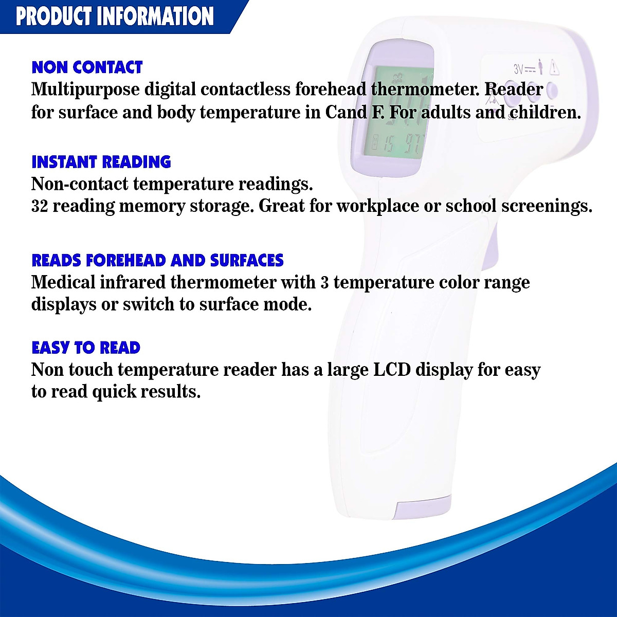 Thermometer for Adults, Digital Thermometer, Baby Thermometer, Forehead Thermometer, Touchless Thermometer, Thermometer for Adults and Kids, No Touch Thermometer, thermometers with Digital LCD Display