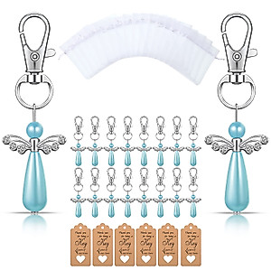 Ecally 48 Sets Angel Keychain Bulk Angel Favor Keychains with White Organza Bags and Thank You Kraft Tags for Wedding Party(Blue)
