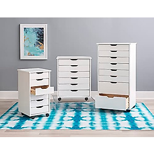 Linon Home Decor Products Corinne Six Drawer Storage, White Wash Rolling Cart