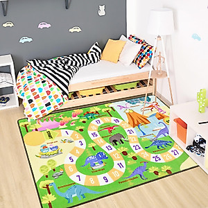 Chicrug Kids Dinosaur Playmats Educational Area Rugs, Kids Play Mat Carpet for Learning Numbers, Animals and Words for Children's Room Playroom Nursery, Kid's Floor Play Rug for Bedroom, 3x5 Feet