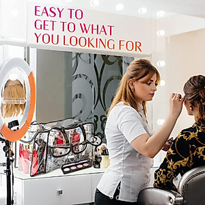 Kemier Clear Travel Makeup Bag with 6 External Pockets,Cosmetic Organizer Case with Shoulder Strap,Large